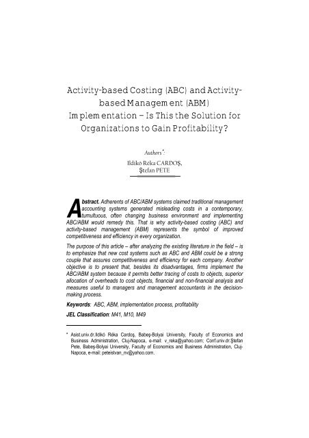 Activity Based Costing Abc And Activity Based Management Abm