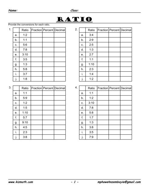 Ratios & percentages sheet - Math for Children