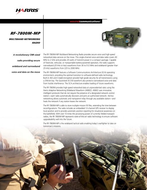 RF-7800M-MP Multiband Networking Radio - Harris Corporation