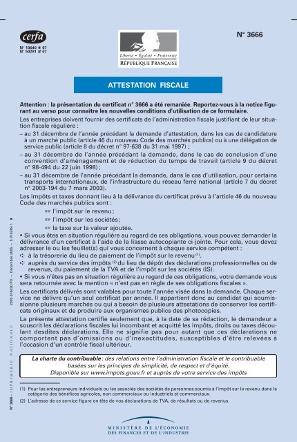 ATTESTATION FISCALE NÂ° 3666