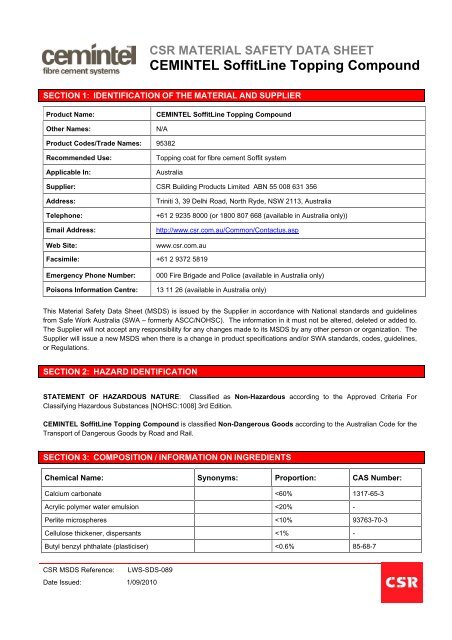 CEMINTEL SoffitLine Topping Compound - CSR