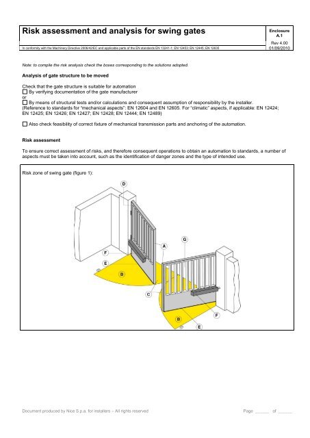Risk assessment and analysis for swing gates - Gate Motors