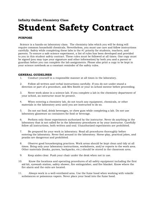 Student Safety Contract - INFINITY Online