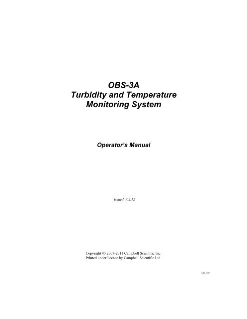 OBS-3A Turbidity and Temperature Monitoring System - Campbell ...