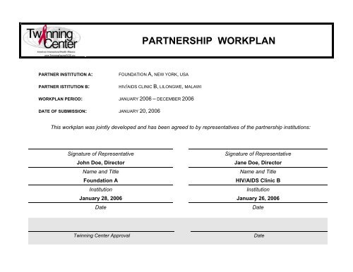 Sample Workplan - HIV/AIDS Twinning Center