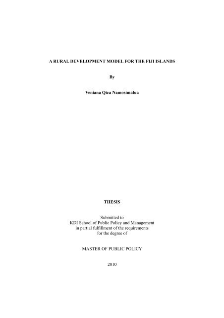 a rural development model for the fiji islands - KDI School Archives