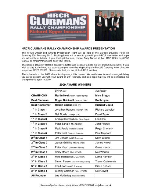Championship Results Booklet - The Historic Rally Car Register
