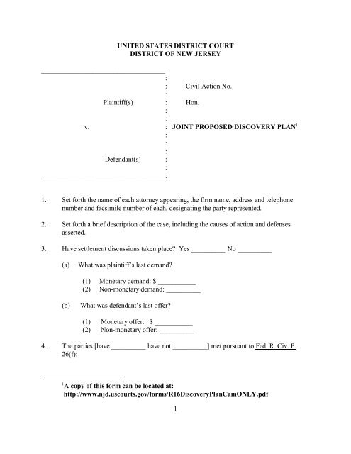 Proposed Discovery Plan for Cases in the CAMDEN Vicinage