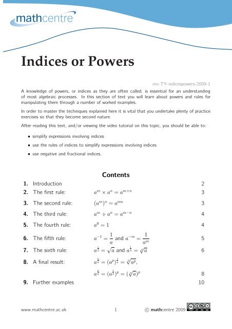 Indices or Powers (pdf) - Mathcentre
