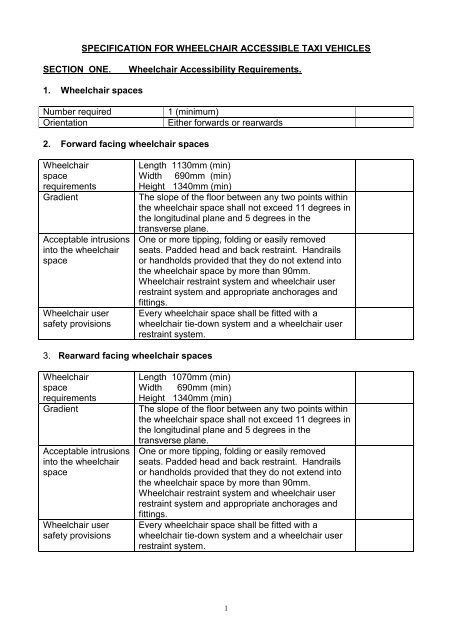 specification for wheelchair accessible taxi vehicles section