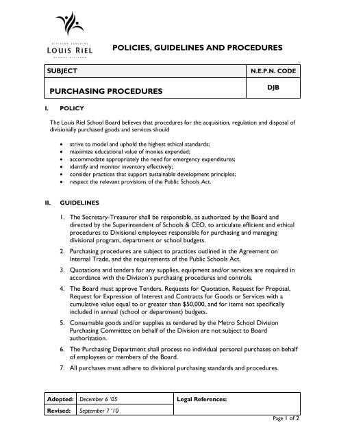 Purchasing Procedures - Louis Riel School Division