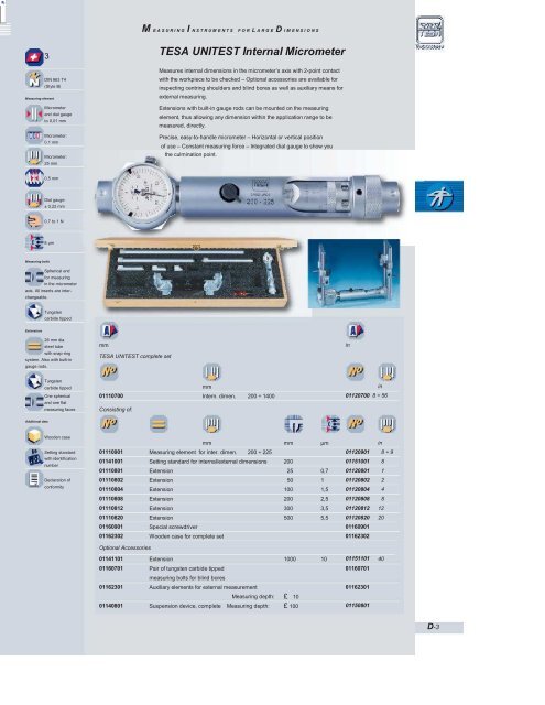 TESA UNITEST Internal Micrometer