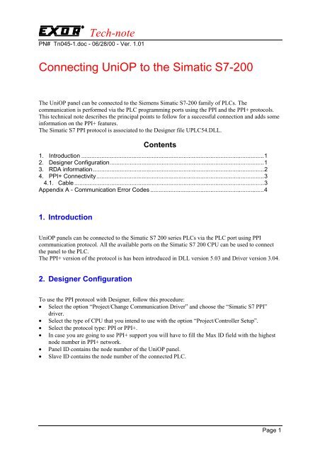 Connecting UniOP to the Simatic S7-200