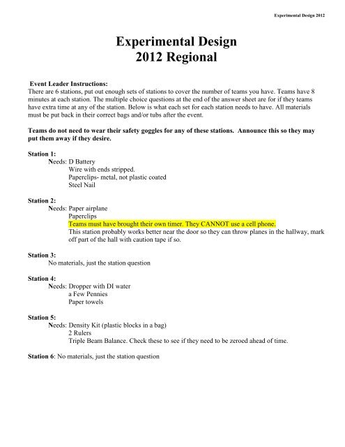 Experimental Design North Carolina Science Olympiad