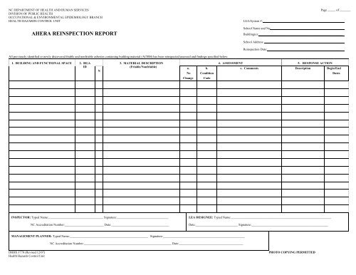 DHHS 3778: AHERA Reinspection Report - Epi