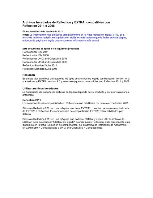 Supported Legacy Reflection and EXTRA - Attachmate Technical ...
