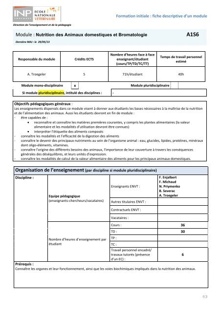 Formation initiale : fiche descriptive d'un module Module : Nutrition ...