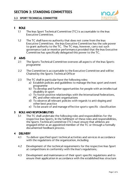 Sport Technical Committee - Inas