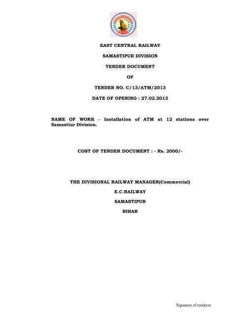 east central railway samastipur division tender document of tender ...