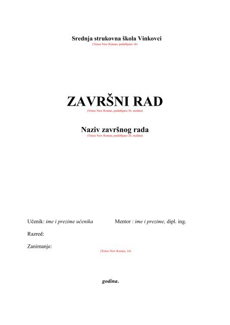 Naziv zavrÅ¡nog rada - Srednja strukovna Å¡kola Vinkovci
