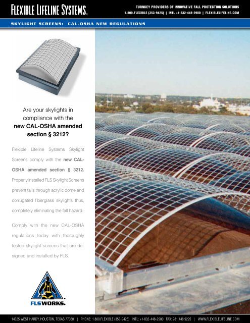 CAL OSHA Regulated Skylight Screens - Flexible Lifeline Systems
