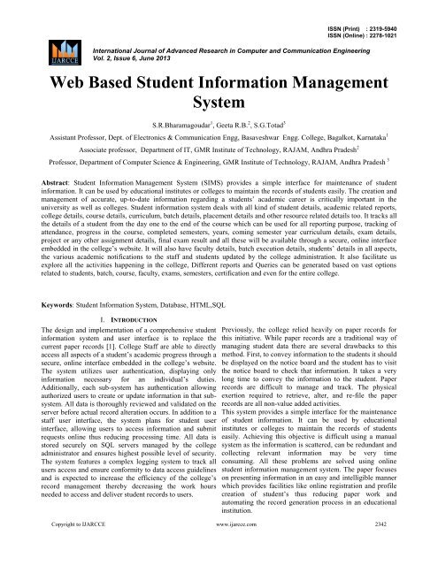 Web Based Student Information Management System - Ijarcce.com