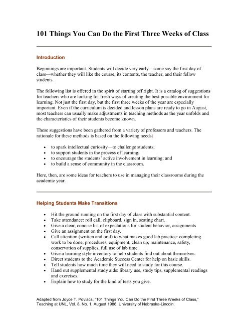 101 Things You Can Do the First Three Weeks ... - San Juan College