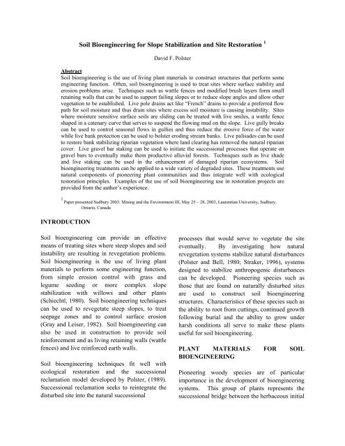 Soil Bioengineering for Slope Stabilization and Site Restoration 1