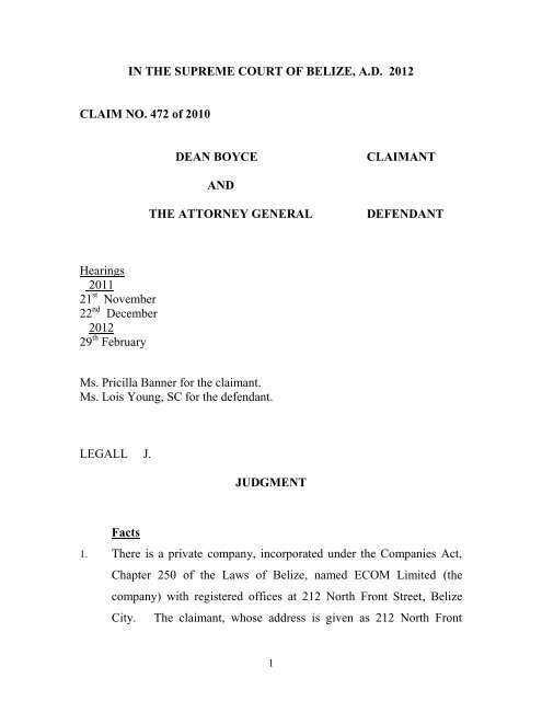 IN THE SUPREME COURT OF BELIZE, A - Belize Law