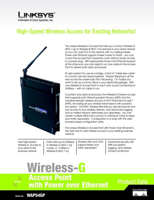 Wireless-G Access Point with POE - Cam-tek Systems, Inc.