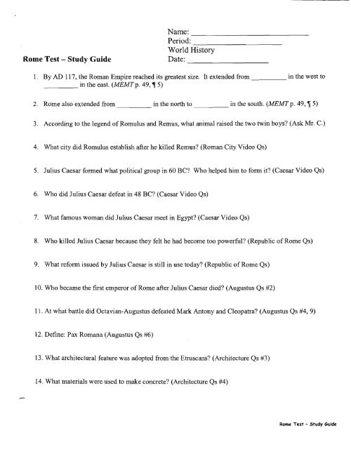 Rome Test: Study Guide - TheMattHatters