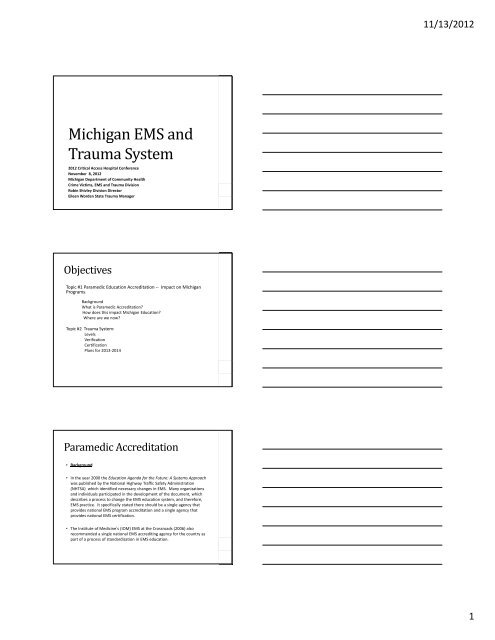 Michigan EMS And Trauma System - Michigan Center for Rural Health