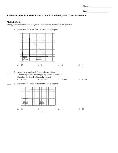 Review for Grade 9 Math Exam - Unit 7 - Similarity and ... Review for Grade 9 Math Exam - Unit 7 - Similarity and ...