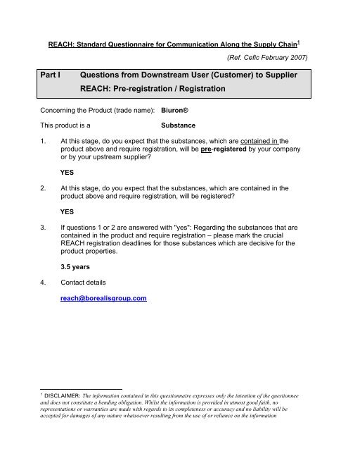 REACH: Standard Questionnaire for Communication ... - Borealis