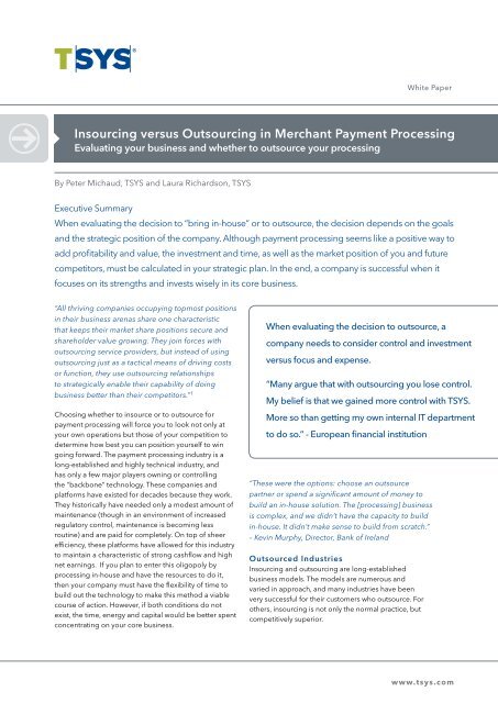 Insourcing versus Outsourcing in Merchant Payment ... - TSYS