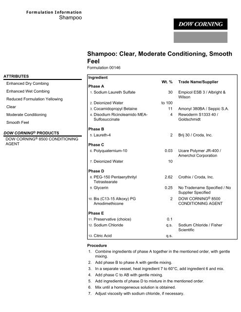 Clear Shampoo for Moderate Conditioning - Dow Corning