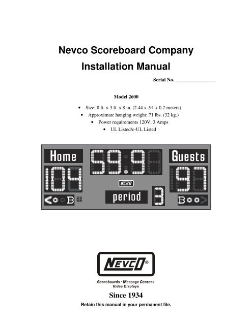 Nevco Scoreboard Company Installation Manual