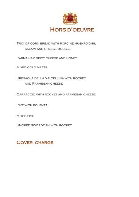 Our Menu - Ristorante Villa Vento