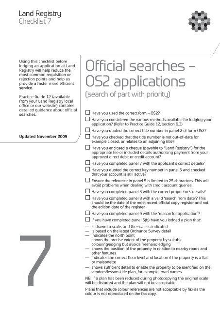 Official search of part (form OS2) - Land Registry