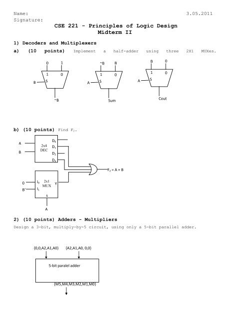 Cse 221 Principles Of Logic Design Midterm Ii