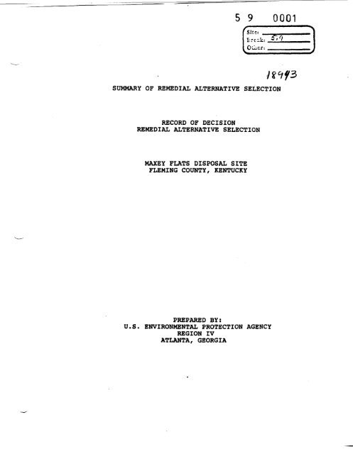 Record of Decision - Division of Waste Management