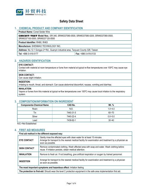 Download MSDS (pdf) - RP Electronics