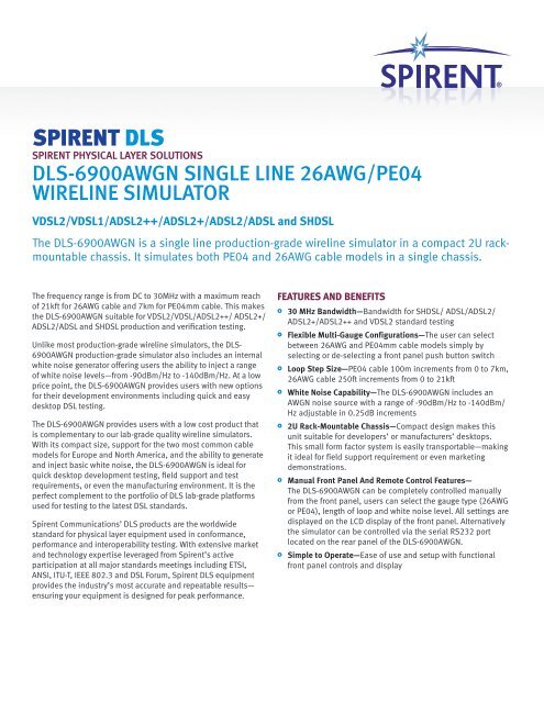 DLS-6900 AWGN Single Line 26 AWG/PE04 Wireline ... - Spirent