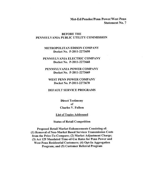 Met-Ed/Penelec/Penn Power/West Penn Statement No.7 - FirstEnergy