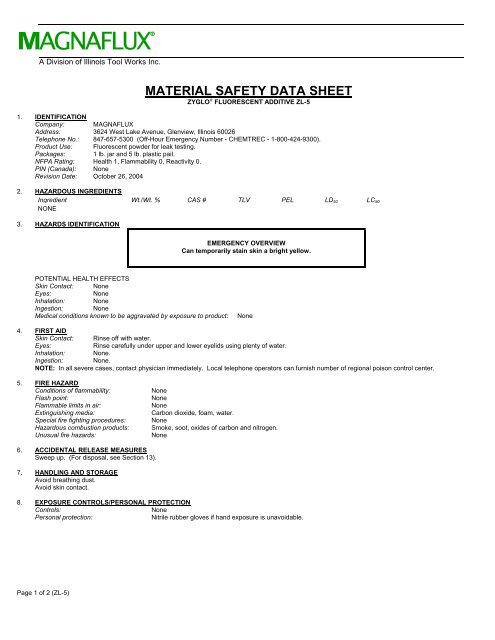 magnaflux zyglo fluorescent additive zl-5 - Multi-Craft Contractors, Inc.