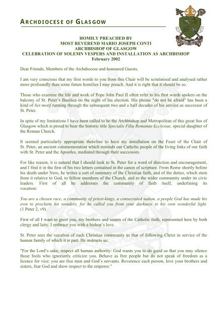 bishops letters - Archdiocese of Glasgow