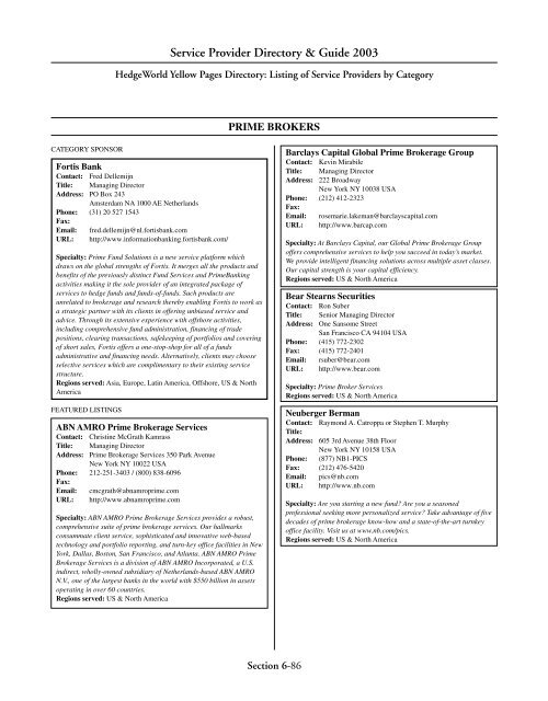 Service Provider Directory & Guide 2003 - HedgeWorld