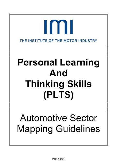 Personal Learning And Thinking Skills (PLTS) - Institute of the Motor ...