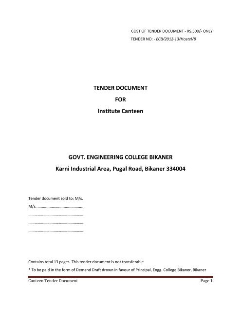 TENDER DOCUMENT FOR Institute Canteen GOVT ...