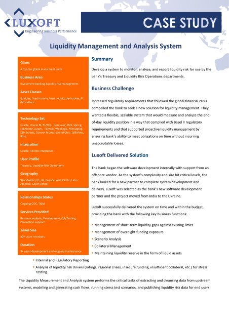 Liquidity Management and Analysis System - Luxoft